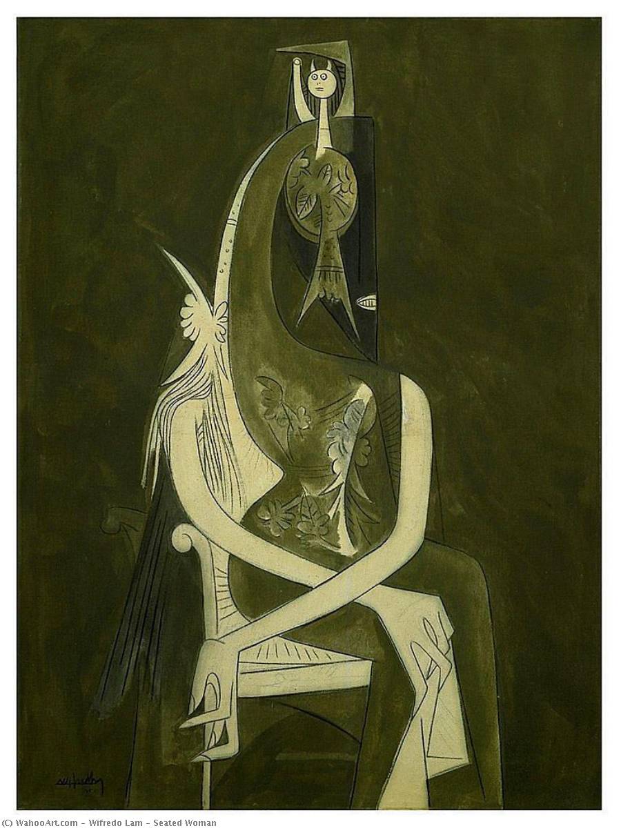 Reproducciones De Arte Mujer sentada, 1955 de Wifredo Lam (Inspirado por) (1902-1982, Cuba ...